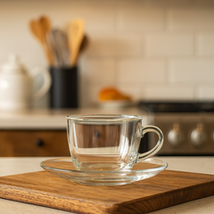 Glass Cup & Saucer Set – 12-Piece Premium Clear Glassware (210 ml Cups - Habitt